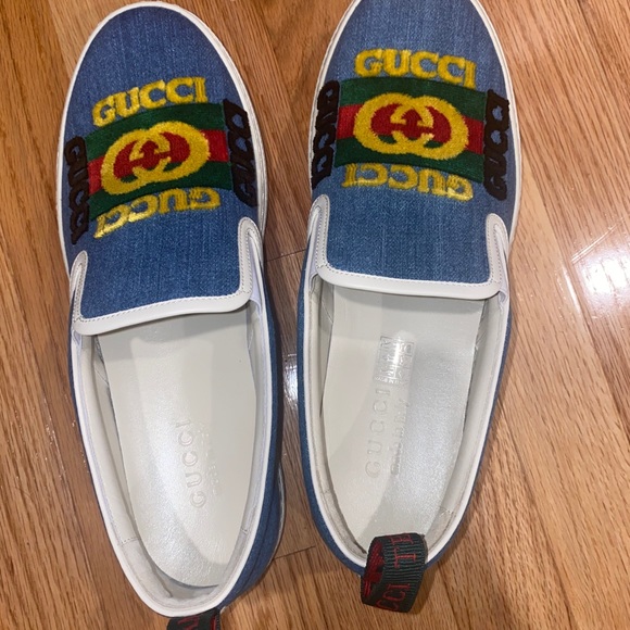 Gucci | Shoes | Gucci Mens Denim Slipon Sneakers Gucci Patch | Poshmark